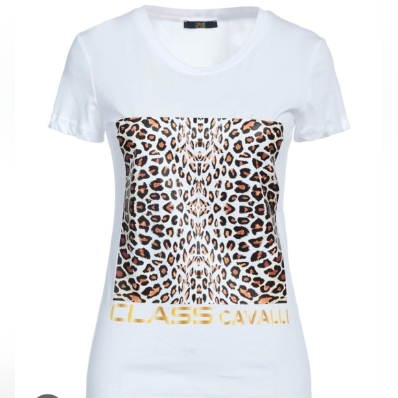 Cavalli Class | Tops | Cavalli Class White Leopard Print Tee | Poshmark